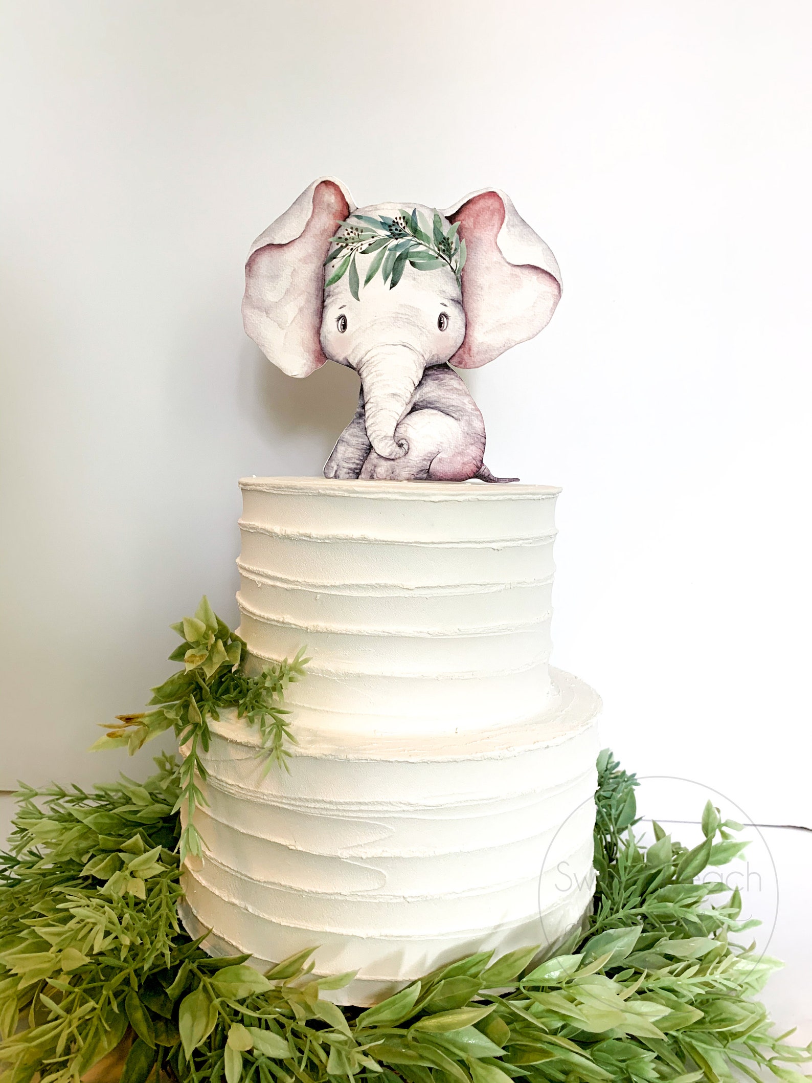 Elephant Topper 4 Sizes Safari Cut Out Greenery Printable Birthday Cake ...