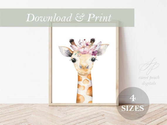 Boho Giraffe Nursery Decor Wall Art Printable Digital Prints | Etsy