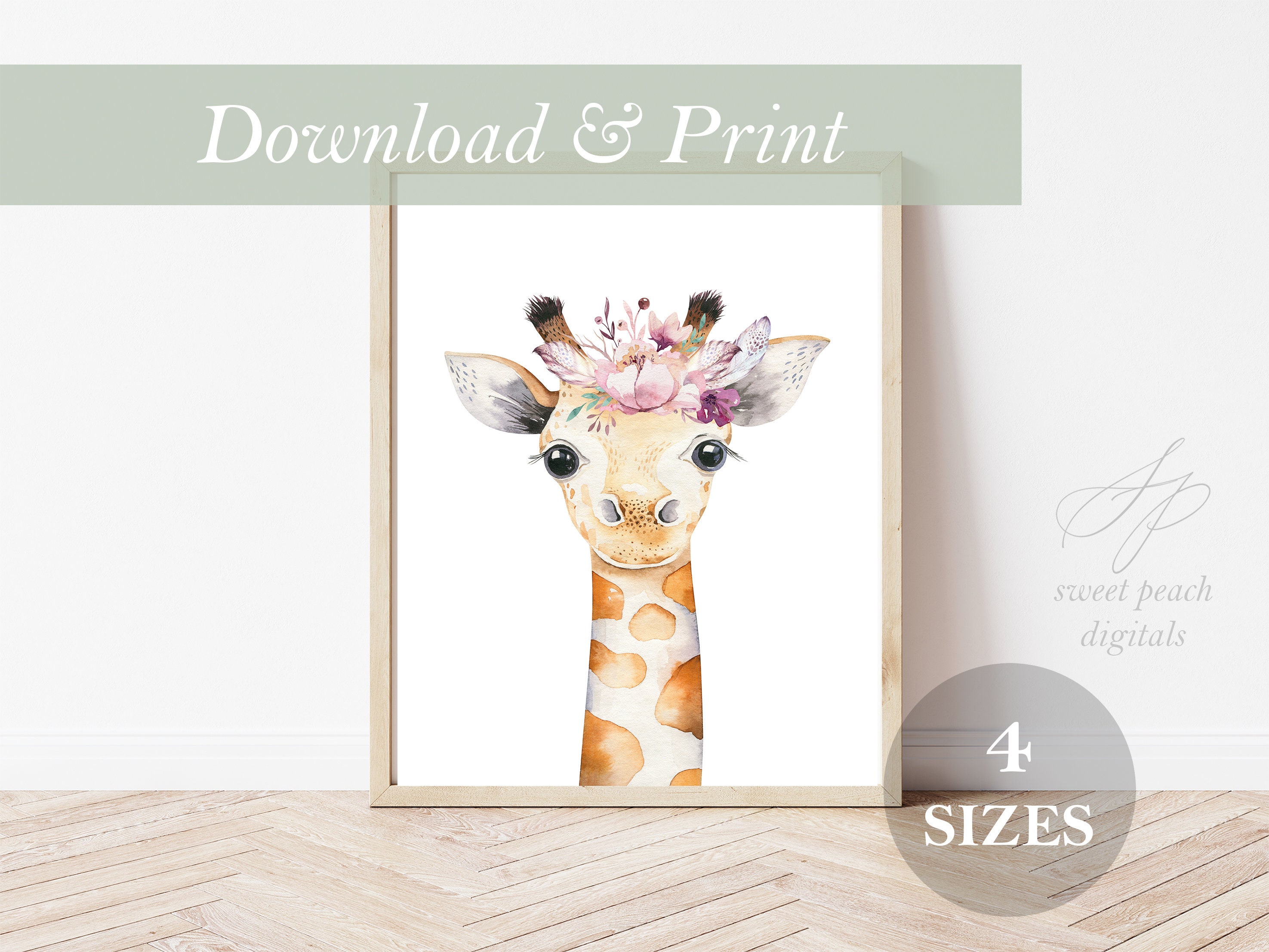 Boho Giraffe Nursery Decor Wall Art Printable Digital Prints - Etsy