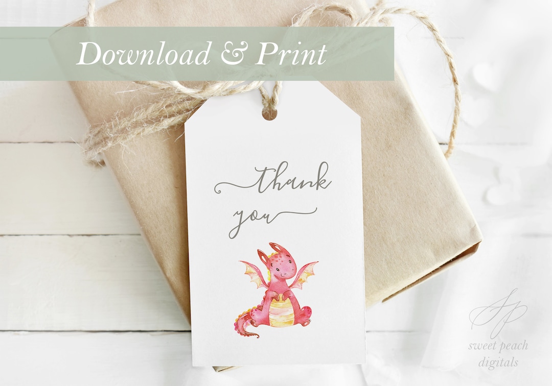 Dragon Favor Tag Gift Thank You Birthday Baby Shower Digital Printable ...