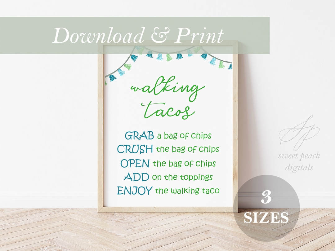 Walking Taco Sign Party Signage Birthday Baby Shower Nursery Decor ...