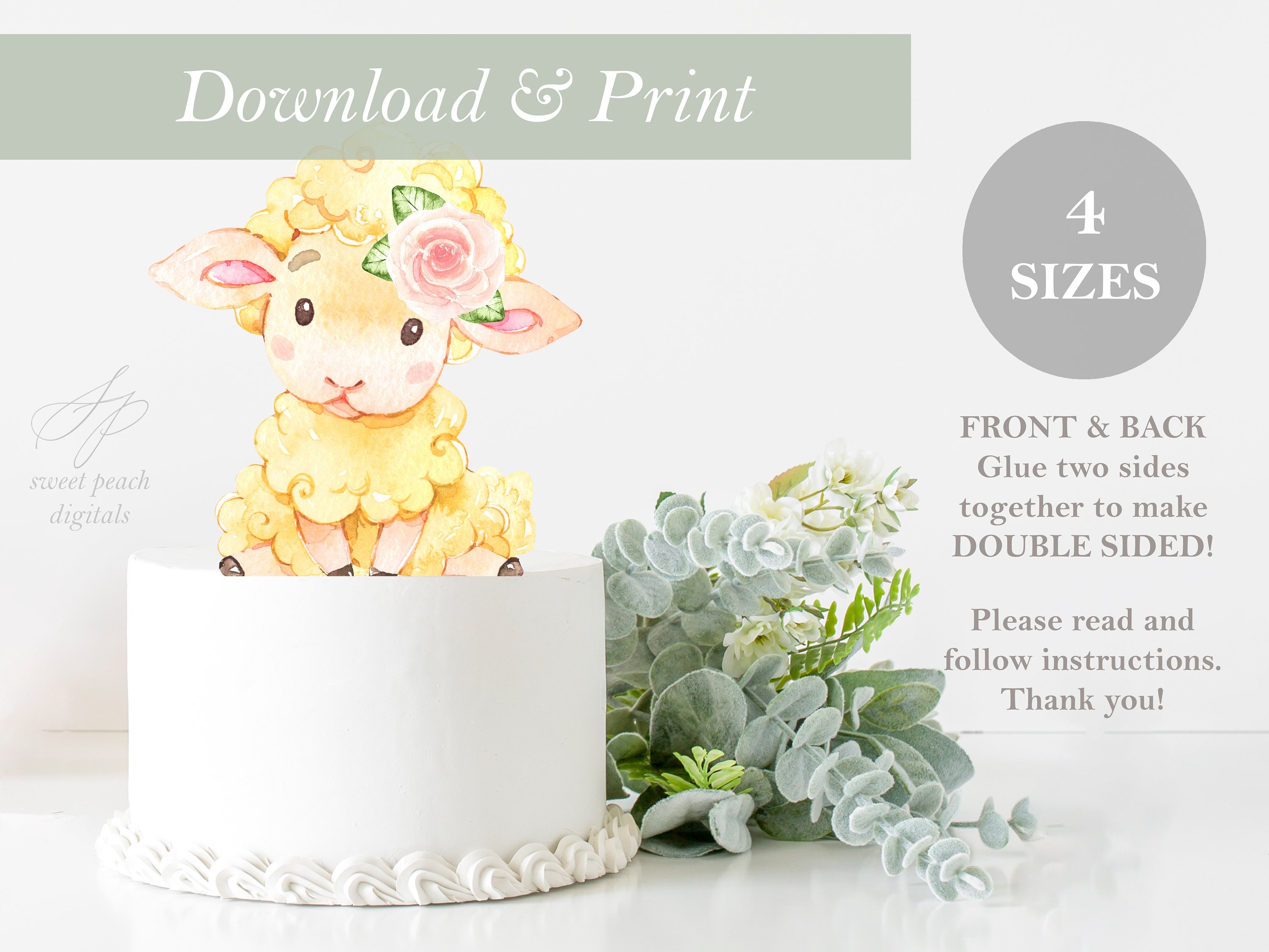 Sheep Lamb Topper DOUBLE SIDED Printable Flower Cut Out Farm - Etsy