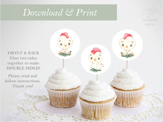 Chick Rooster Cupcake Topper Farm Chicken Digital Printable - Etsy