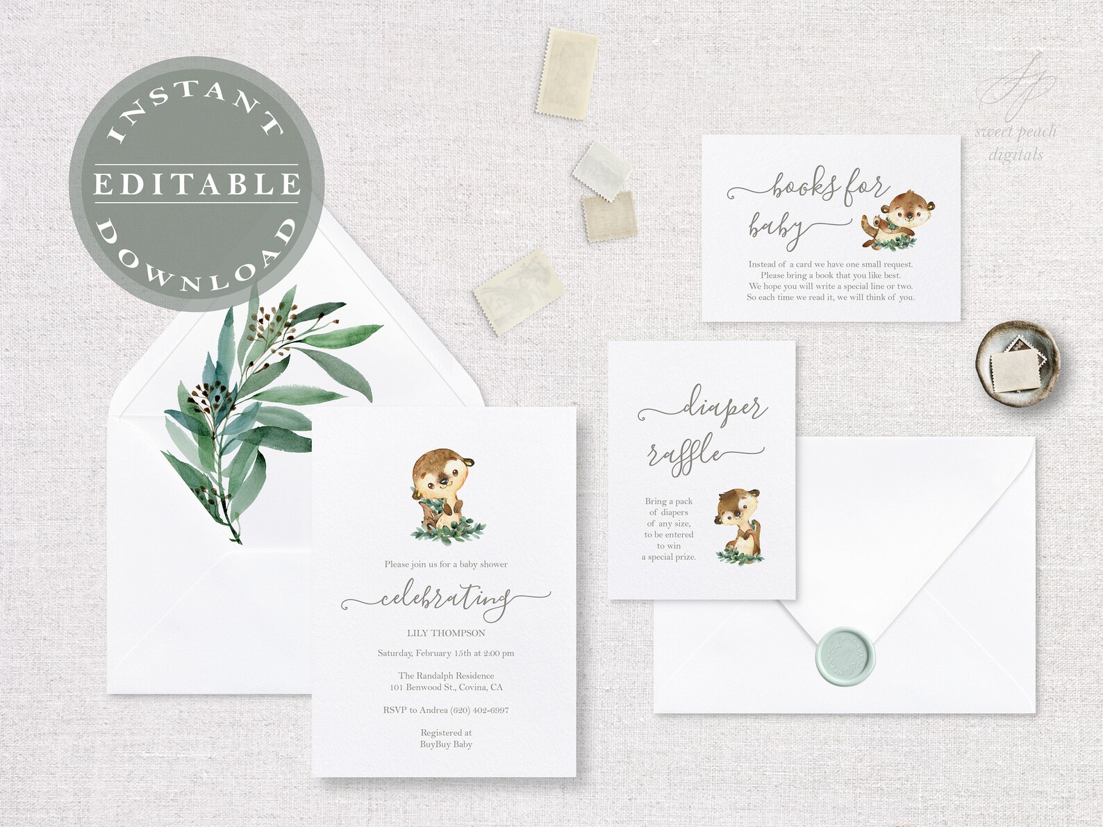 Otter Invitation Baby Shower Birthday Invite Woodland Forest Digital ...
