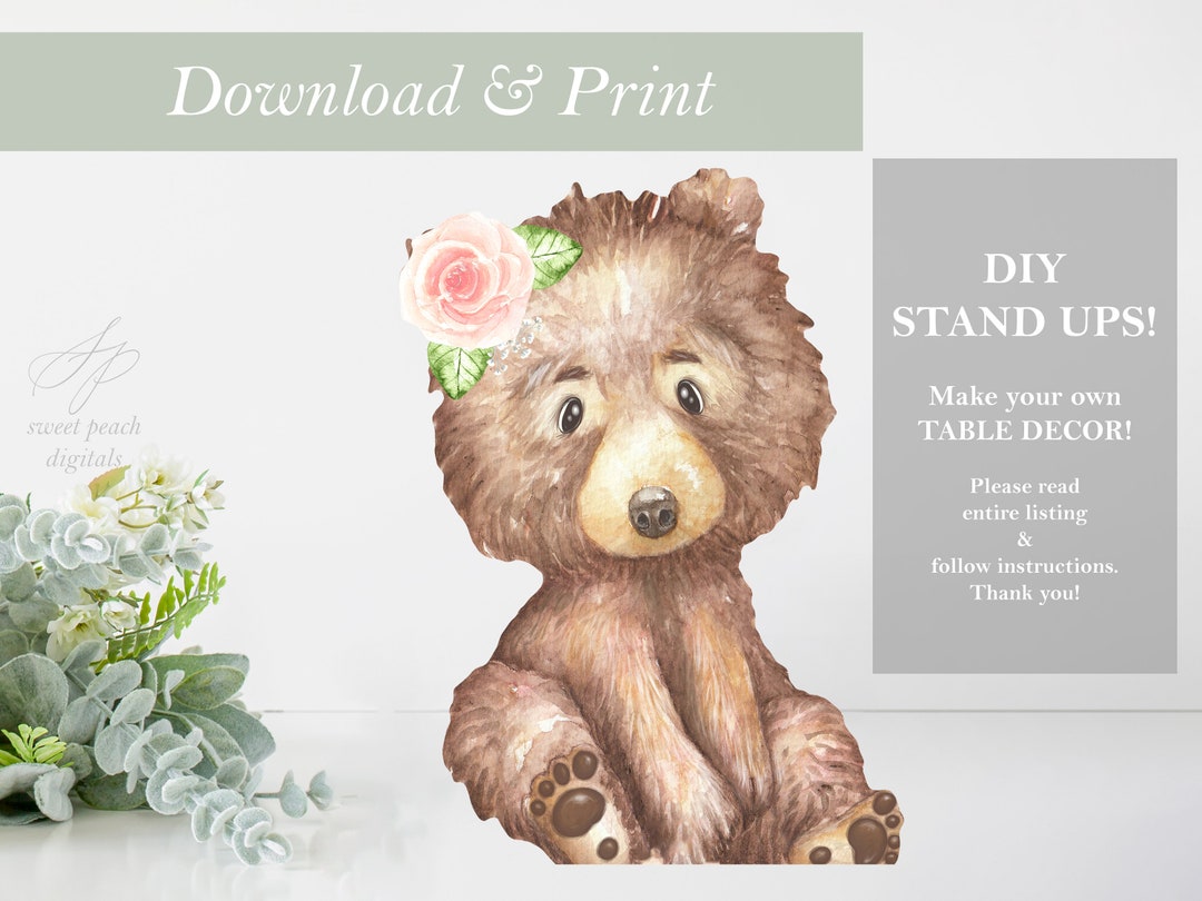 Bear Cut Out Stand up Girl Flower Boho Stand up Forest Printable ...