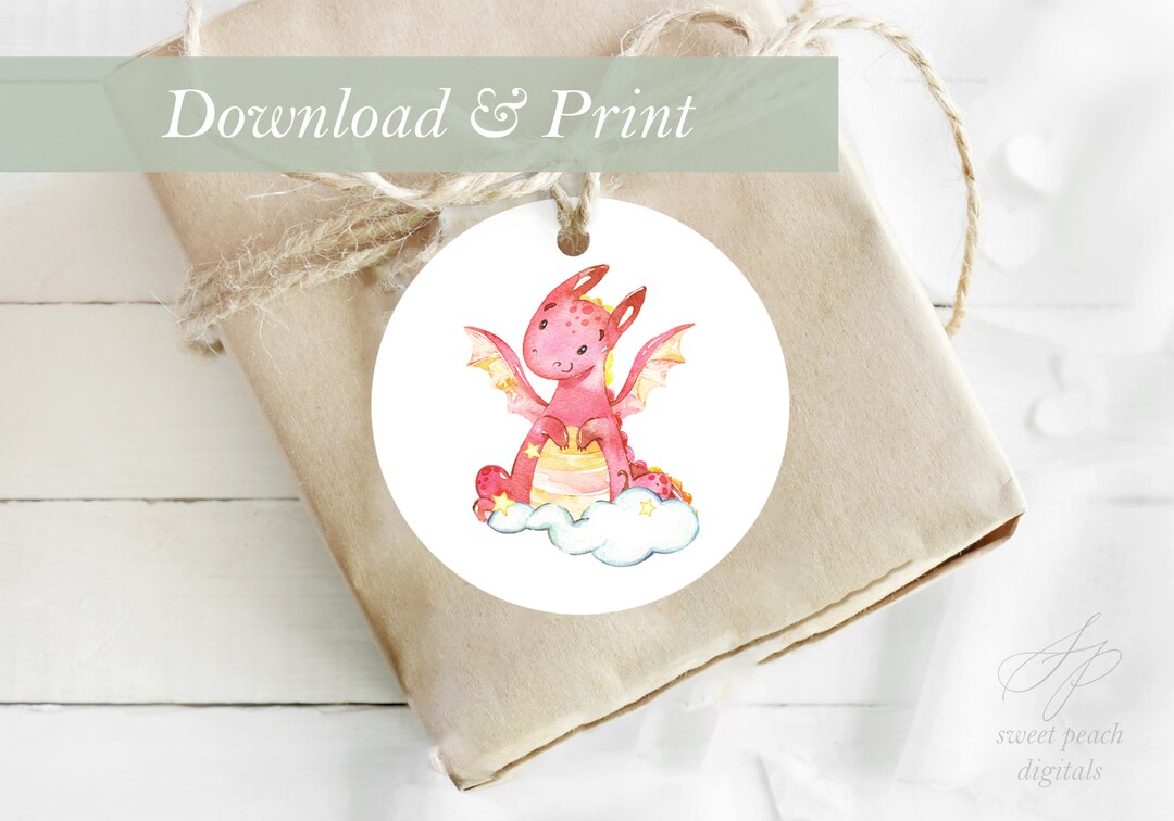 Dragon Favor Tag Gift Tag Thank You Birthday Baby Shower Digital ...