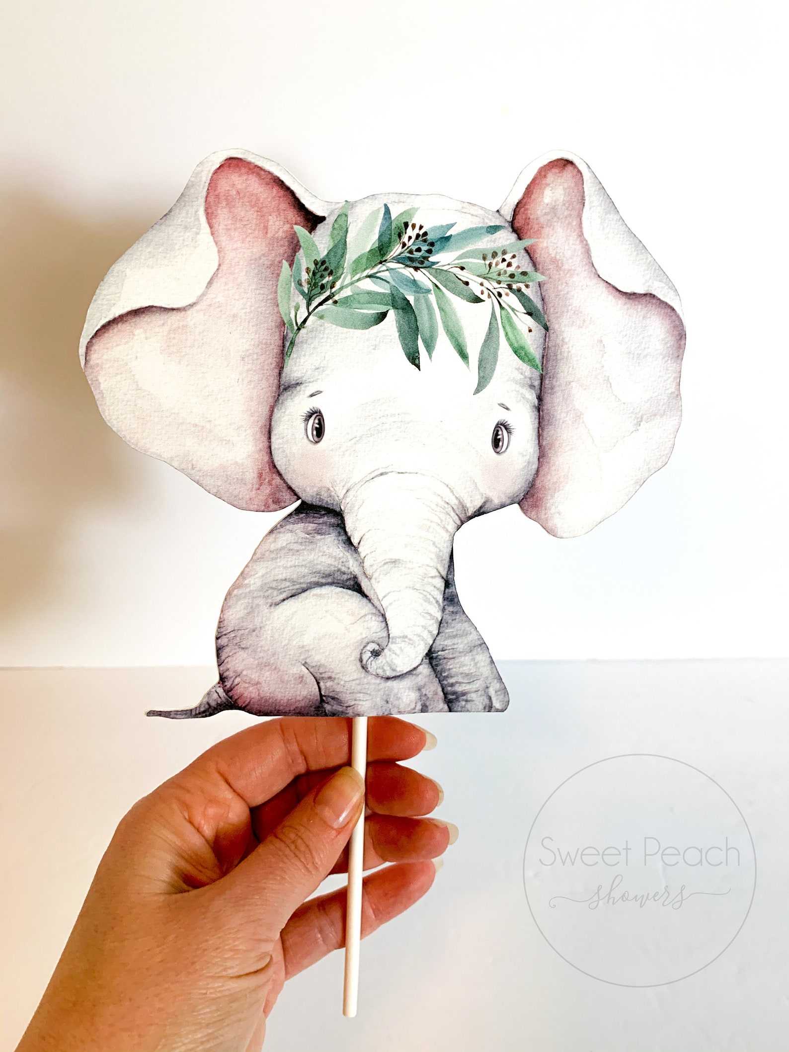Elephant Topper 4 Sizes Safari Cut Out Greenery Printable Birthday Cake ...