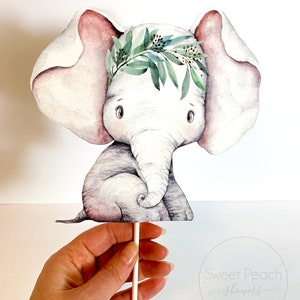 Elephant Topper 4 Sizes Safari Cut Out Greenery Printable Birthday Cake ...