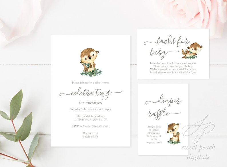 Otter Invitation Baby Shower Birthday Invite Woodland Forest Digital ...