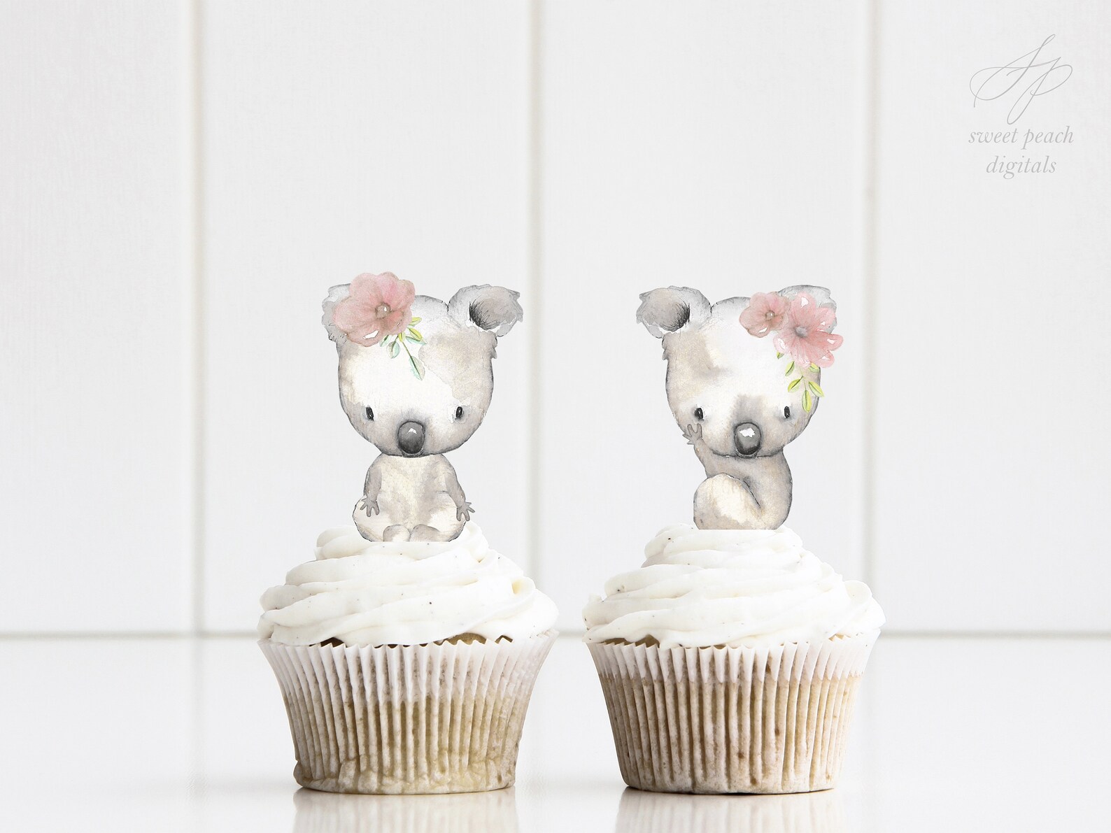 Digital Cupcake Topper Koala Bear Printable Cup Cake Toppers Girl Baby ...