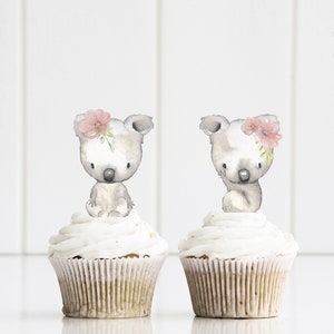 Digital Cupcake Topper Koala Bear Printable Cup Cake Toppers Girl Baby ...