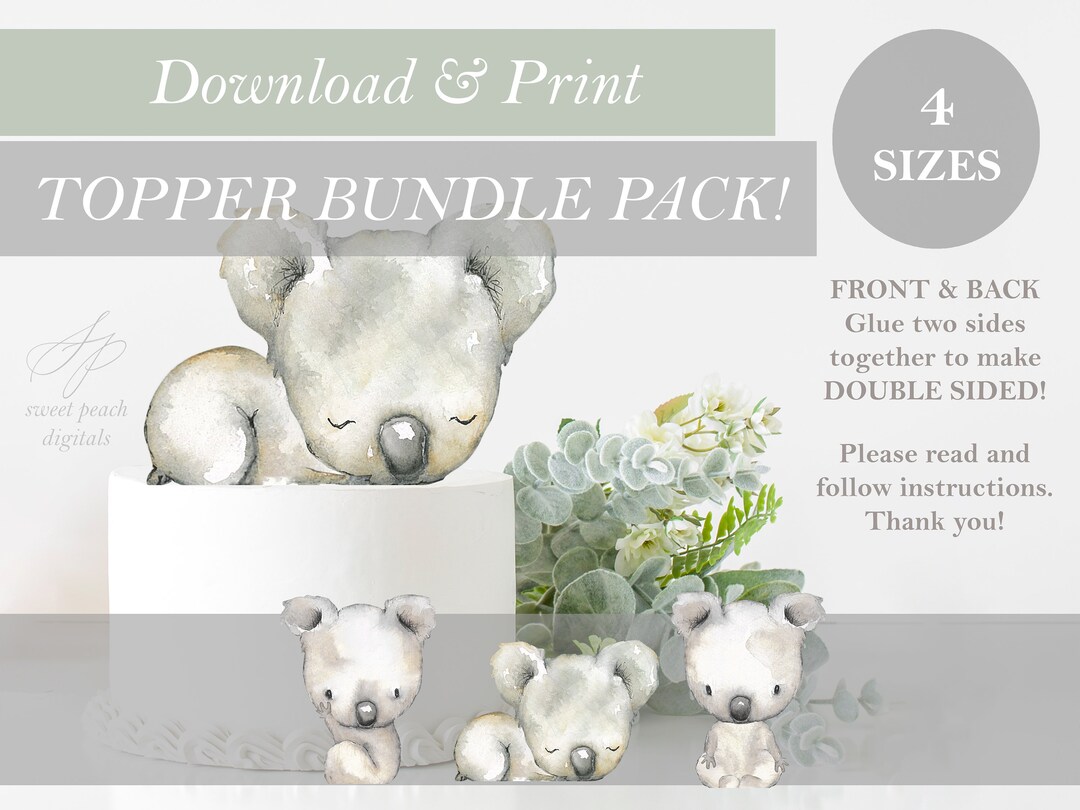 BUNDLE Koala Bear Cake Topper 4 Sizes Print and Cut Out Printable Baby ...