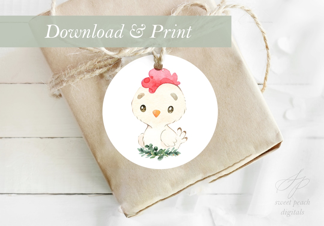 Rooster Chick Gift Tags Favor Farm Chicken Tag Baby Shower Birthday ...