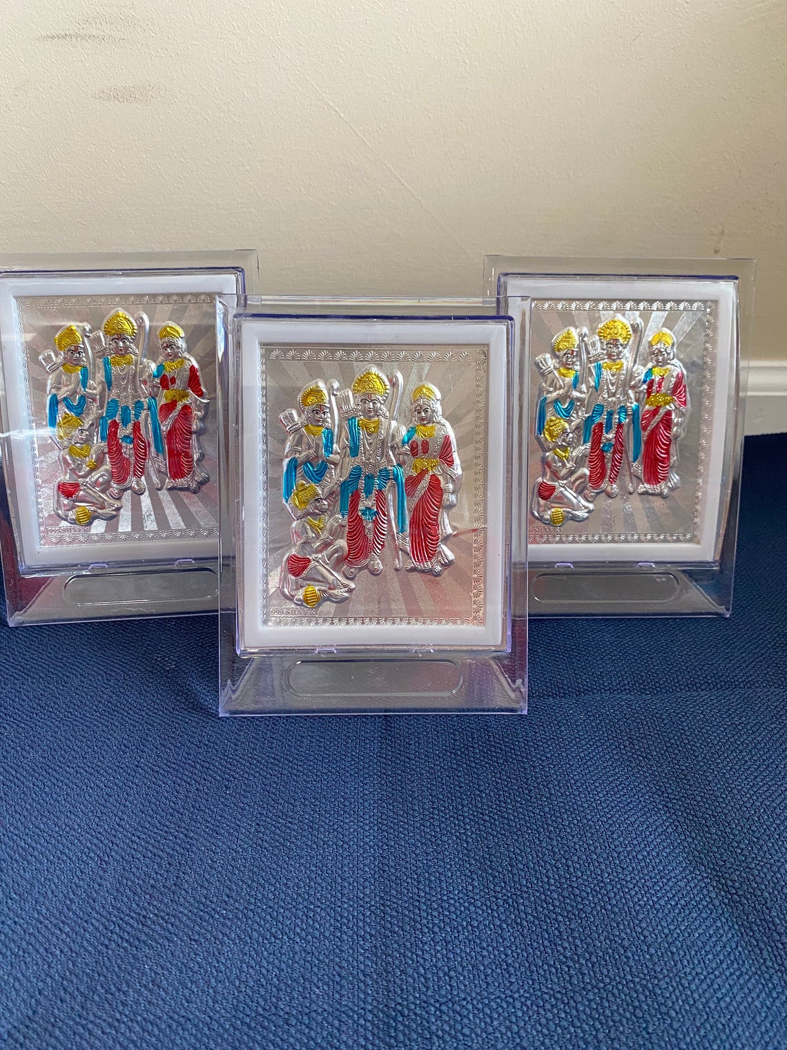Large - Pure Silver God Frame With Enamel Look. Ram Parivar God Frame ...