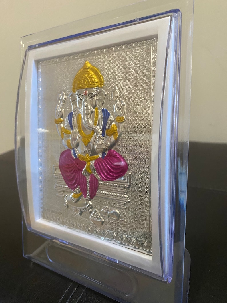 Large - Pure Silver God Frame With Enamel Look. Ganesha Silver God ...