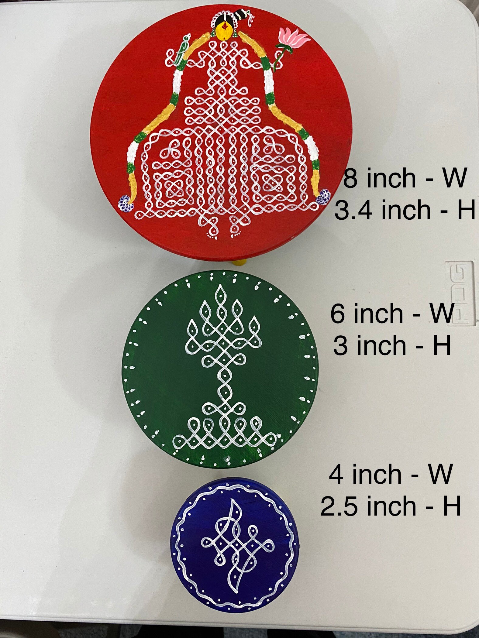 Hand Painted Puja Manai kolam Design Set of 3. - Etsy