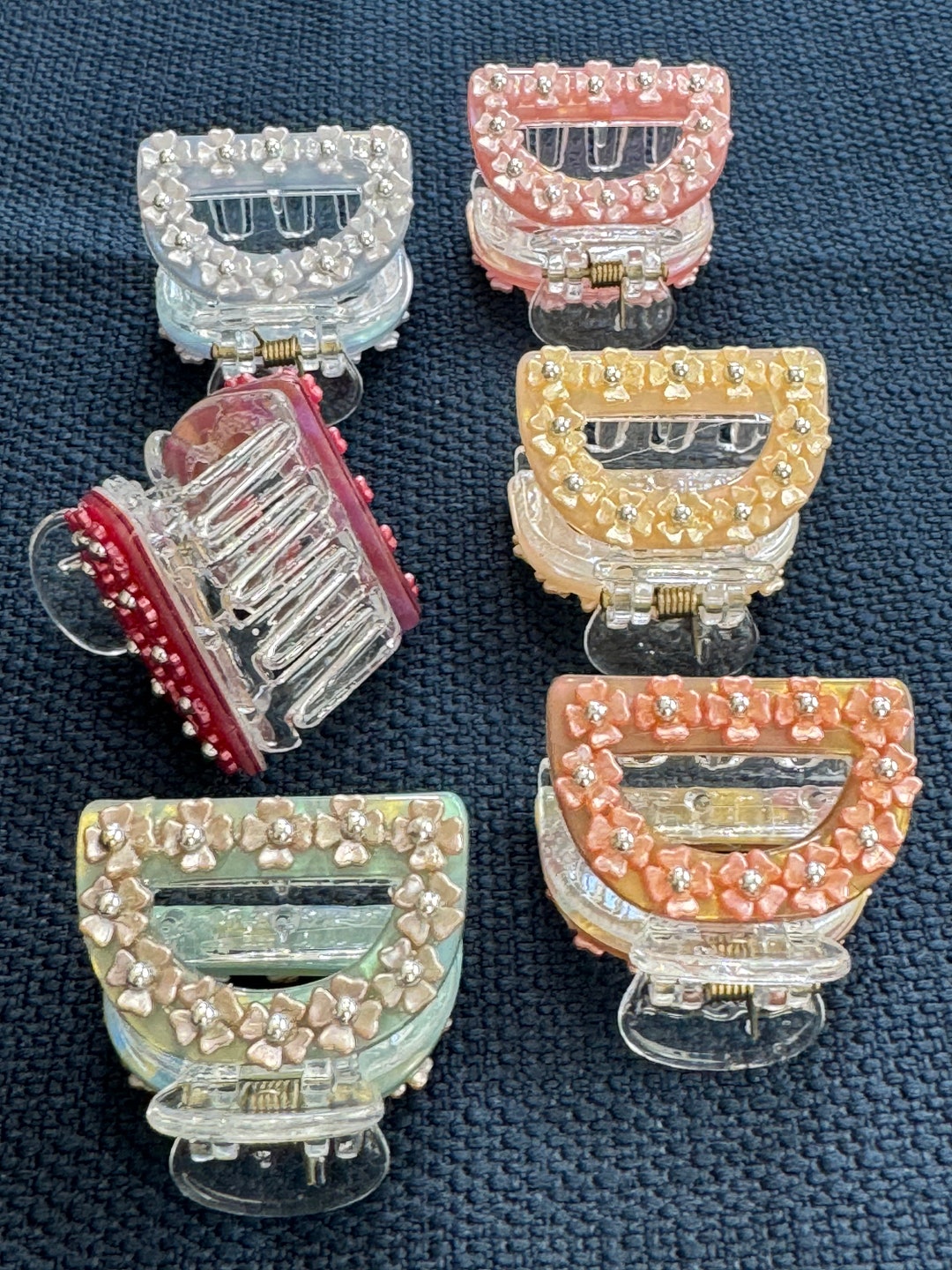 6 Multi Color Side Stoned Hair Clips - Curvy Party Style- Trendy Design ...