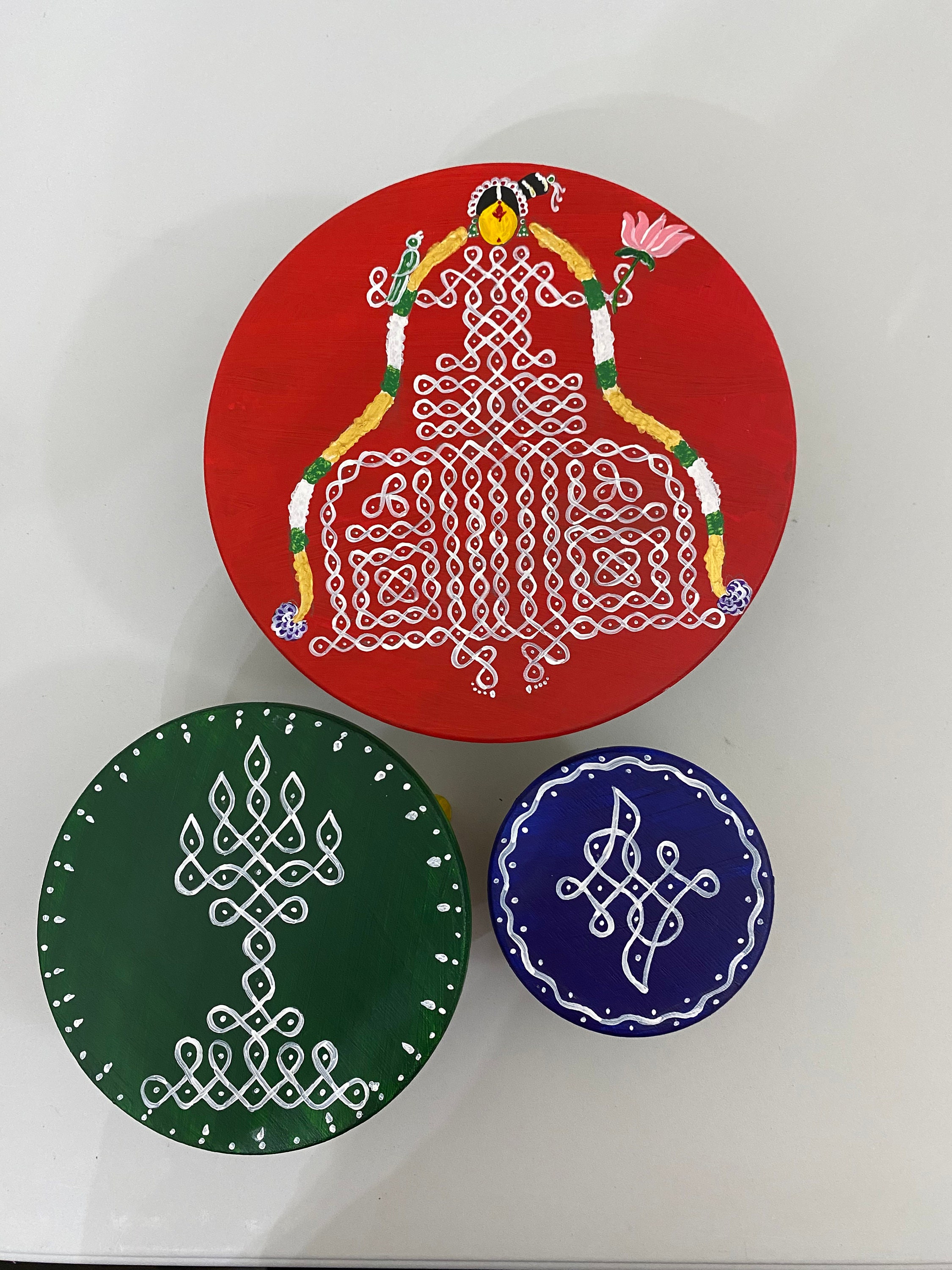 Hand Painted Puja Manai kolam Design Set of 3. - Etsy