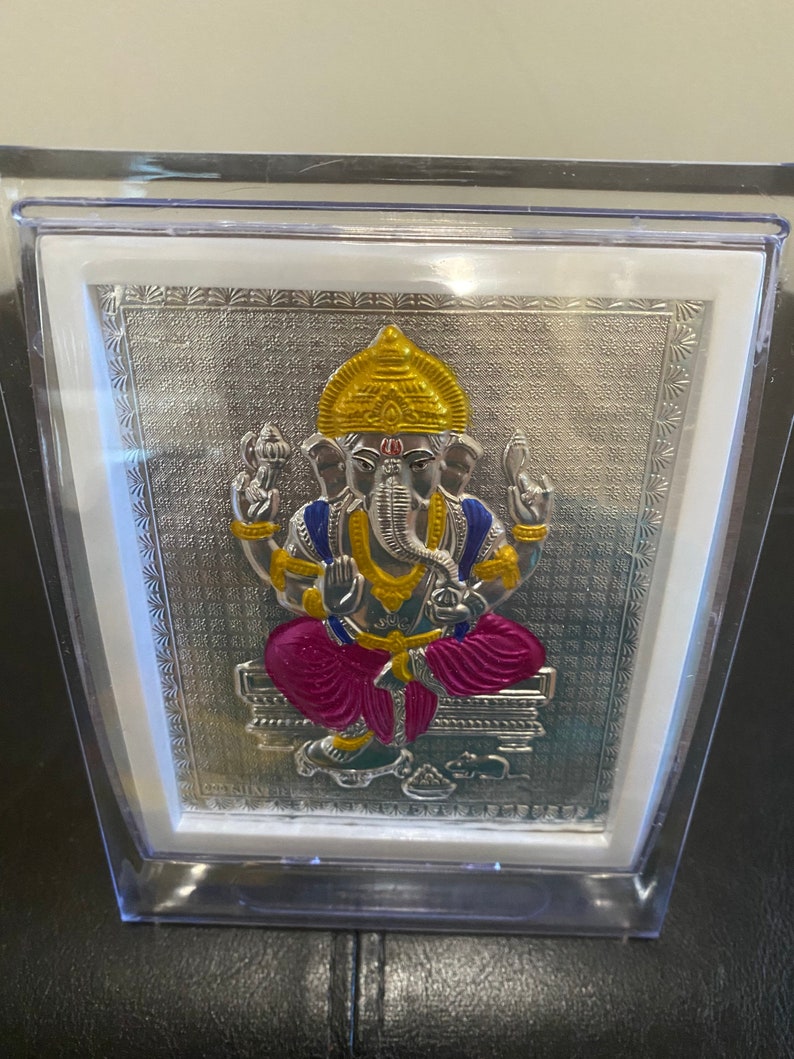 Large - Pure Silver God Frame With Enamel Look. Ganesha Silver God ...