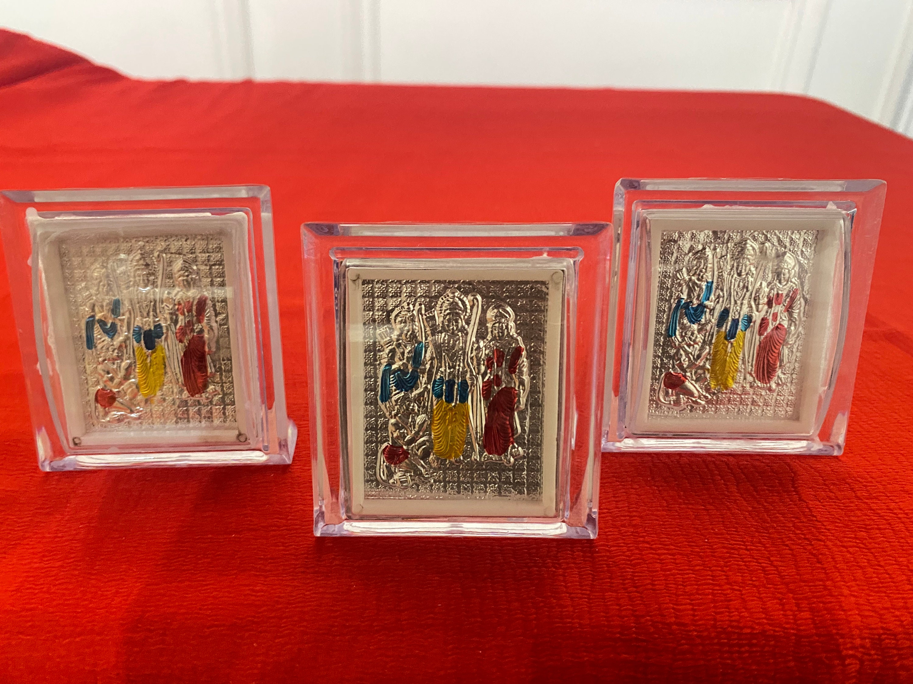 Medium Pure Silver Rama Parivar Sita Rama Idol Frame With Enamel ...