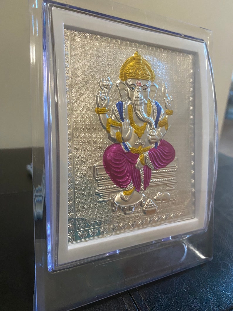 Large - Pure Silver God Frame With Enamel Look. Ganesha Silver God ...
