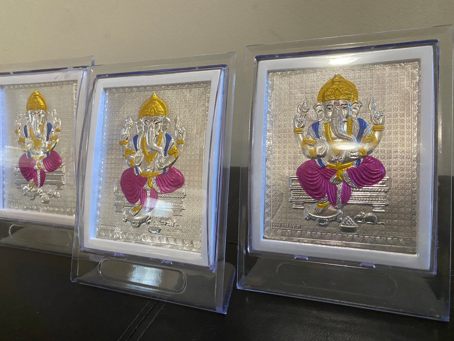 Large - Pure Silver God Frame With Enamel Look. Ganesha Silver God ...