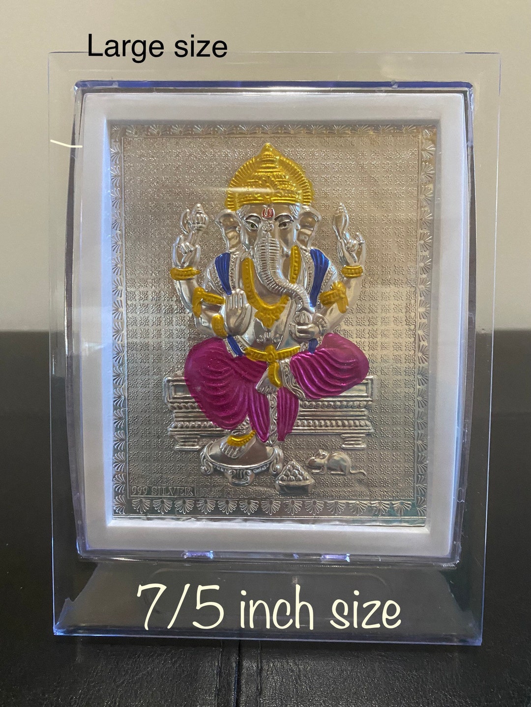 Large - Pure Silver God Frame With Enamel Look. Ganesha Silver God ...