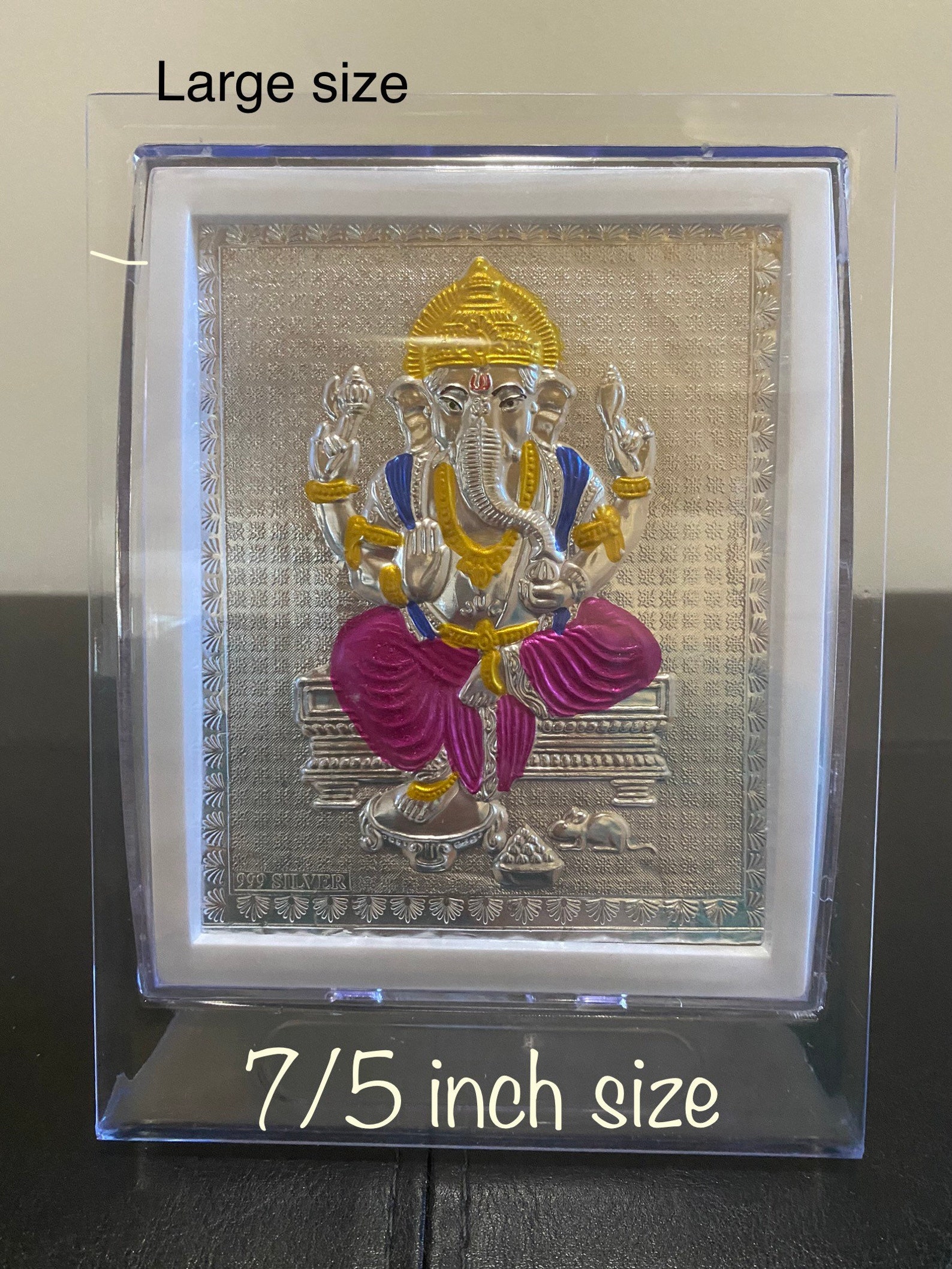 Large - Pure Silver God Frame With Enamel Look. Ganesha Silver God ...
