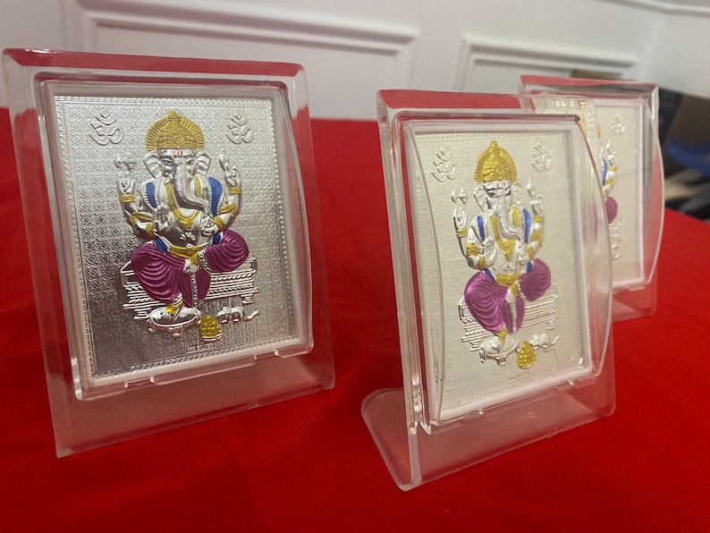 Medium Pure Silver Ganesha Idol Frame With Enamel. Budget Friendly ...