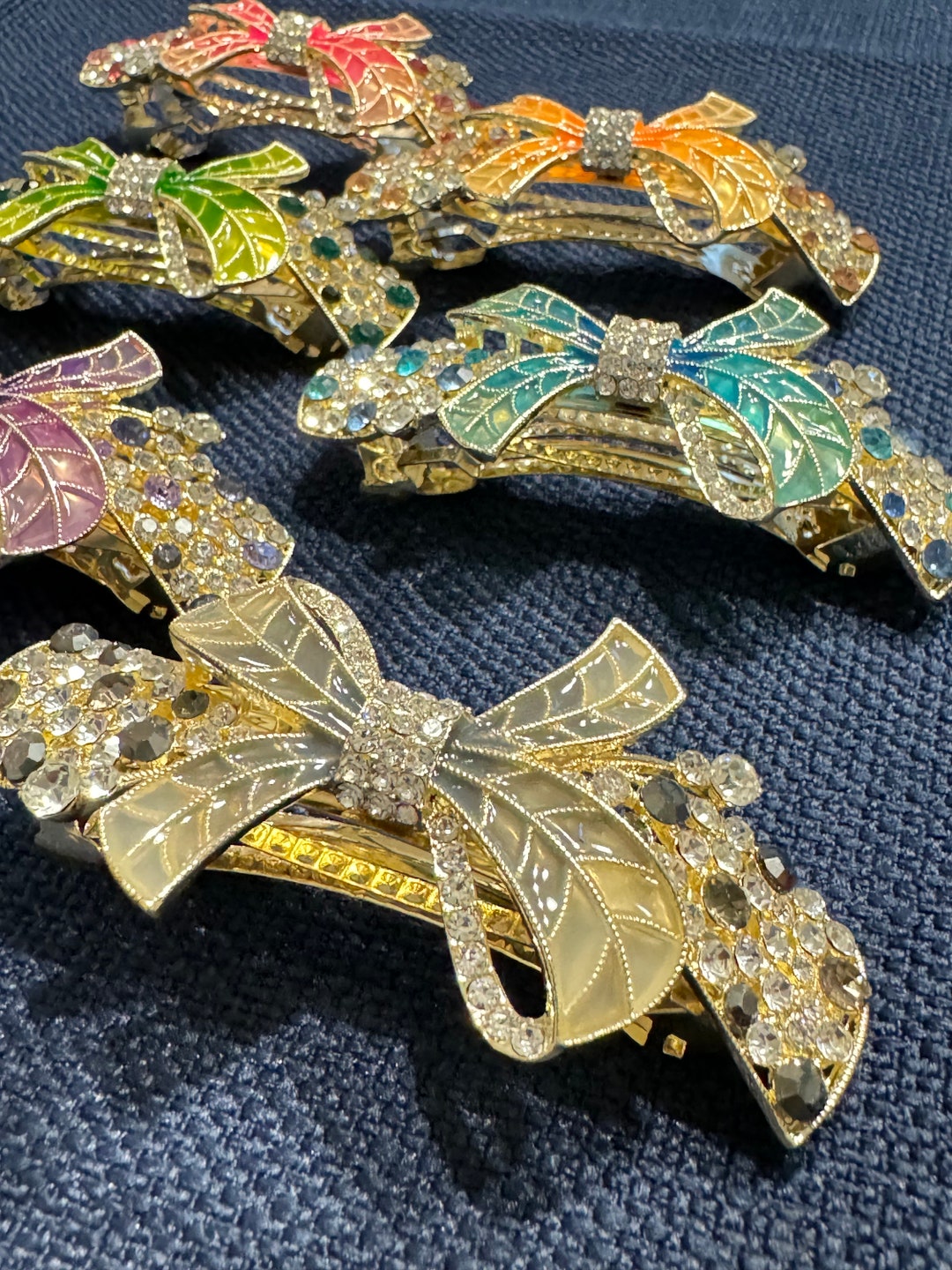 Pack of 6 Weighted Wide Center Hair Clips - Stunning Design & Stone ...