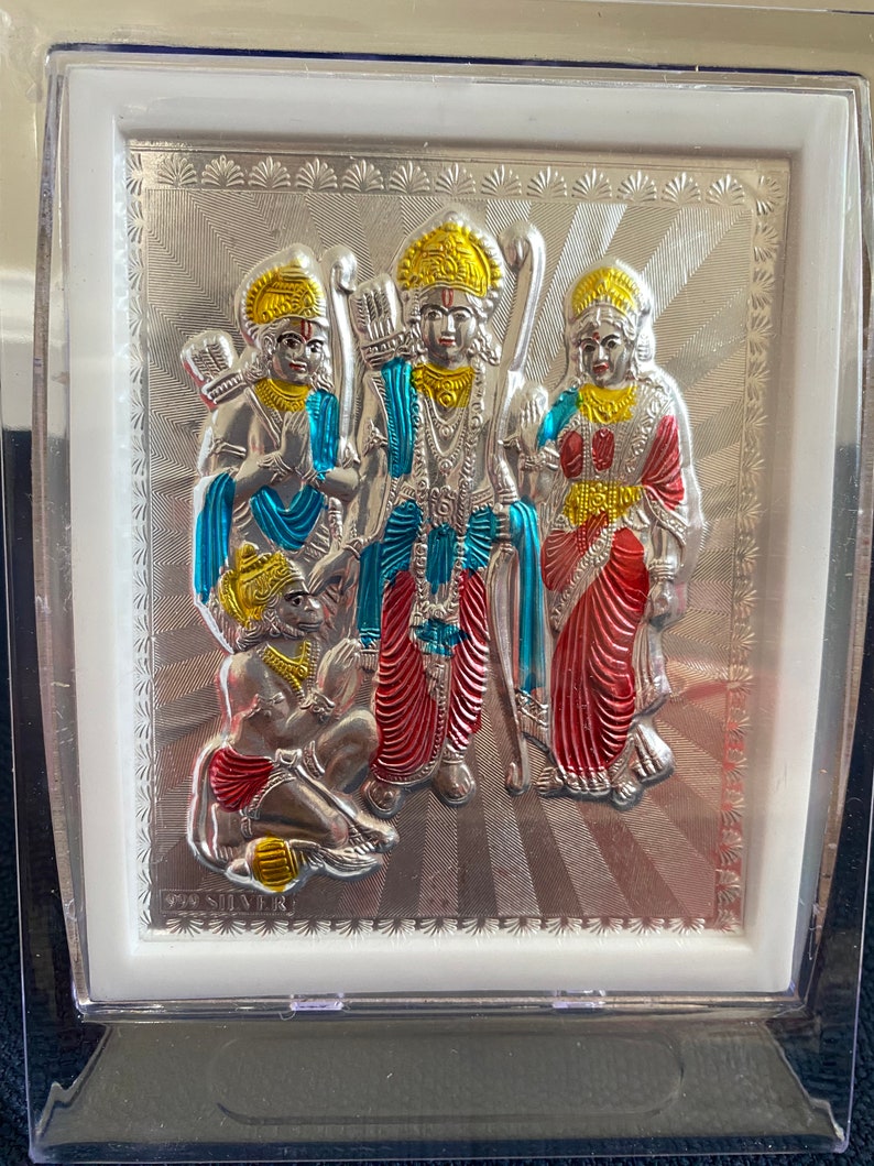 Large Pure Silver God Frame With Enamel Look. Ram Parivar God Frame ...