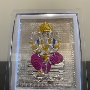 Large - Pure Silver God Frame With Enamel Look. Ganesha Silver God ...