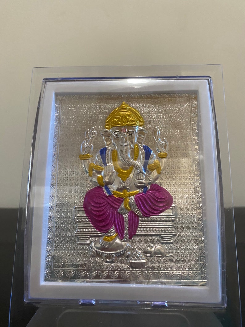 Large - Pure Silver God Frame With Enamel Look. Ganesha Silver God ...