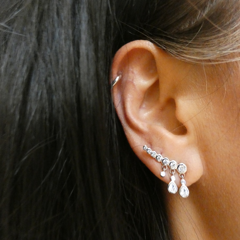 Ear Climber, Ear Crawler, Curved Ear Bar, Diamond CZ Ear Climber ...