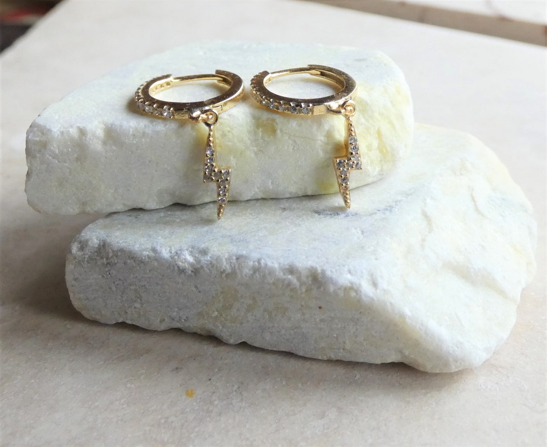 Lightning Bolt Hoops, Lightning Bolt Earrings, Lightning Bolt Huggies ...