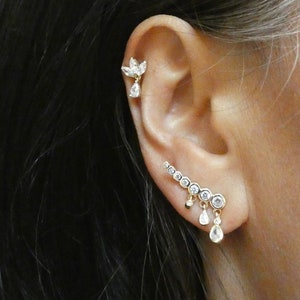 Ear Climber, Ear Crawler, Curved Ear Bar, Diamond CZ Ear Climber ...