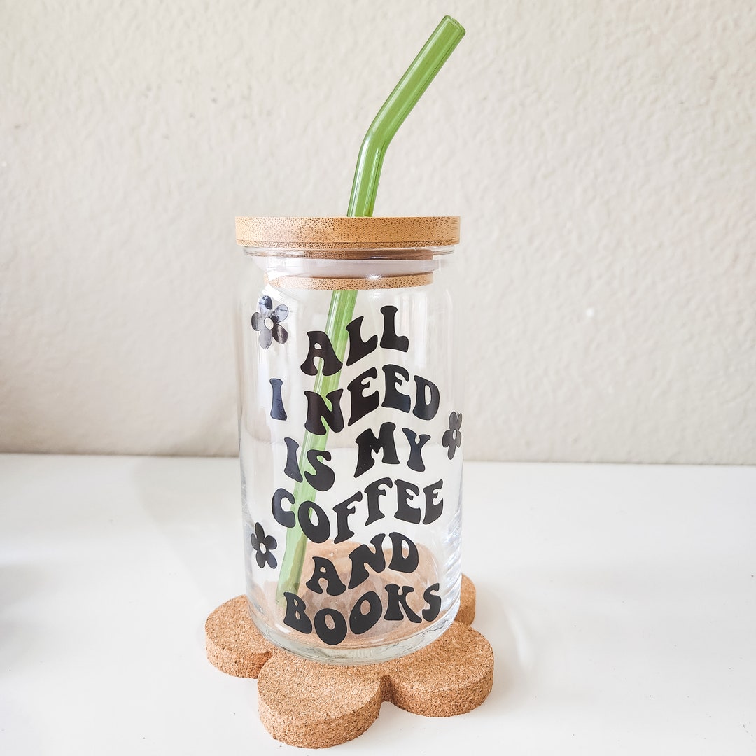 Coffee & Book Lover Glass Can Cup Book Reader Glass Cup - Etsy