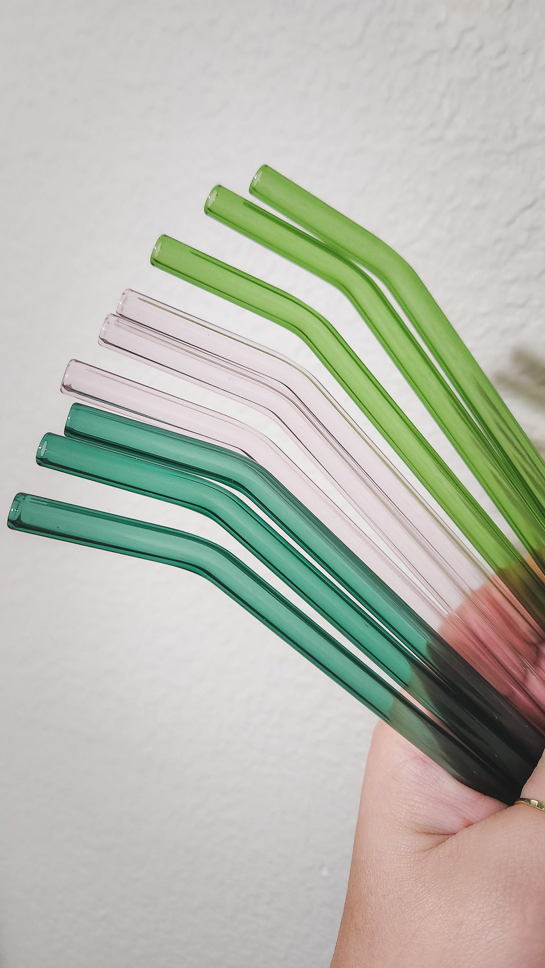 Colored Glass Straws | Reusable Glass Straw | Pink Straw | Green Glass ...