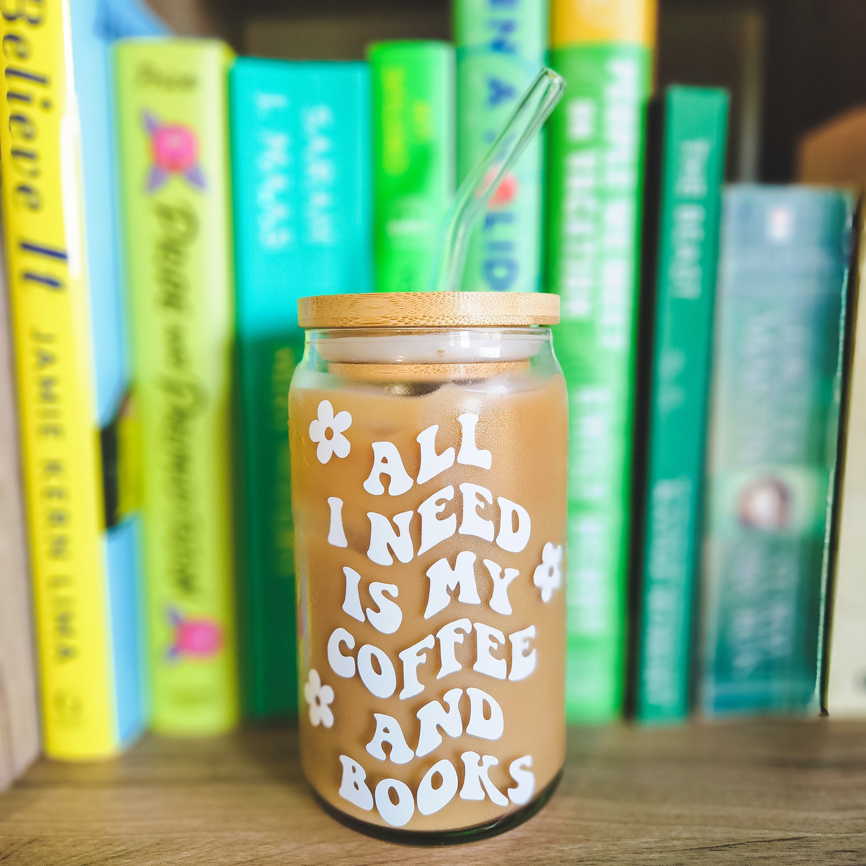 Coffee & Book Lover Glass Can Cup Book Reader Glass Cup - Etsy