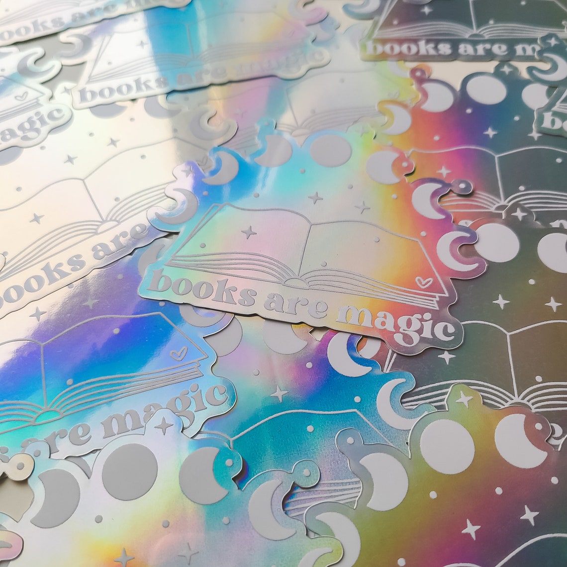 Holographic Books Are Magic Sticker Rainbow Aesthetic Moon - Etsy