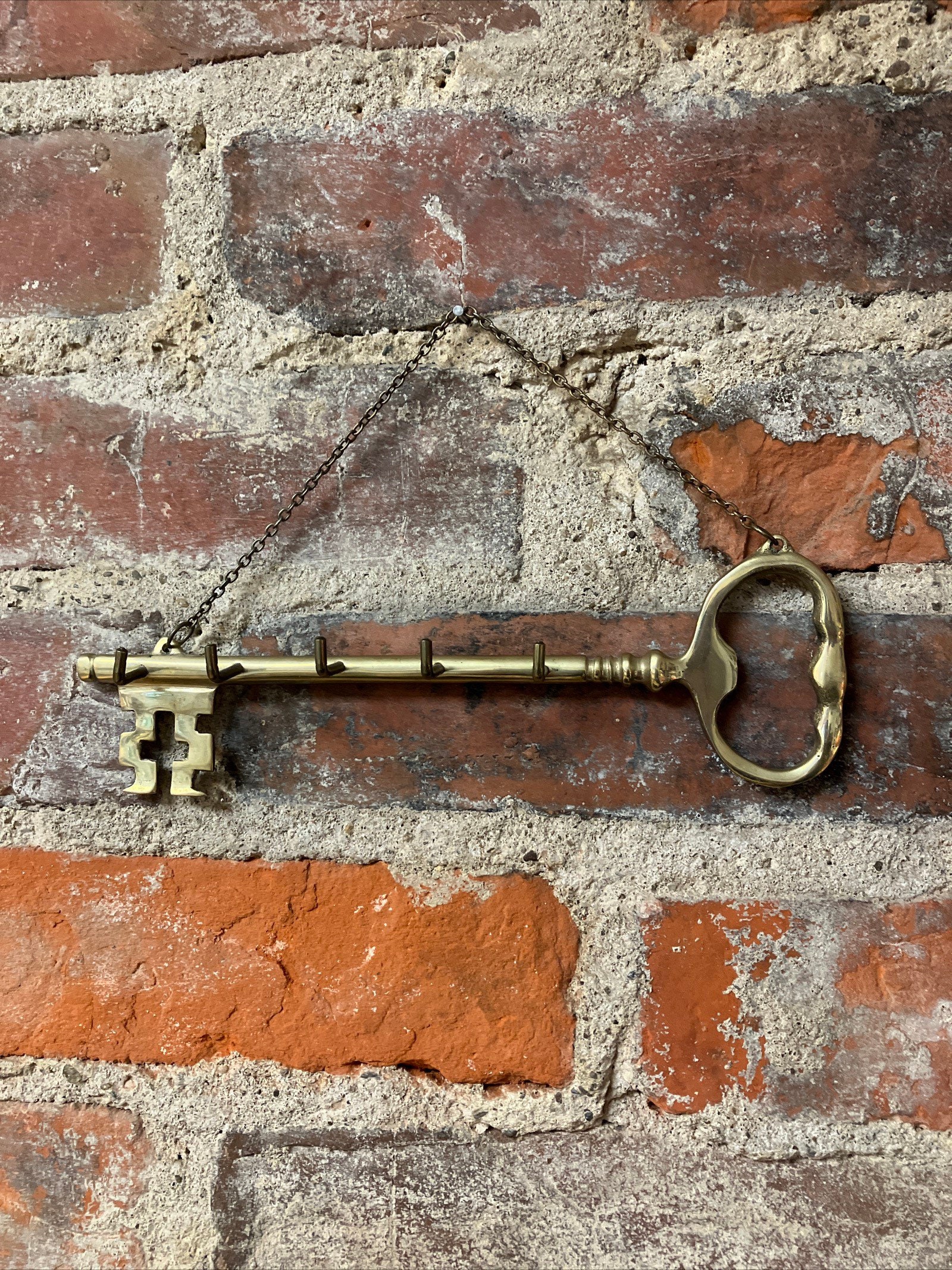 Vintage Key Holder Brass Metal Wall Rack 5 Hooks W/chain - Etsy