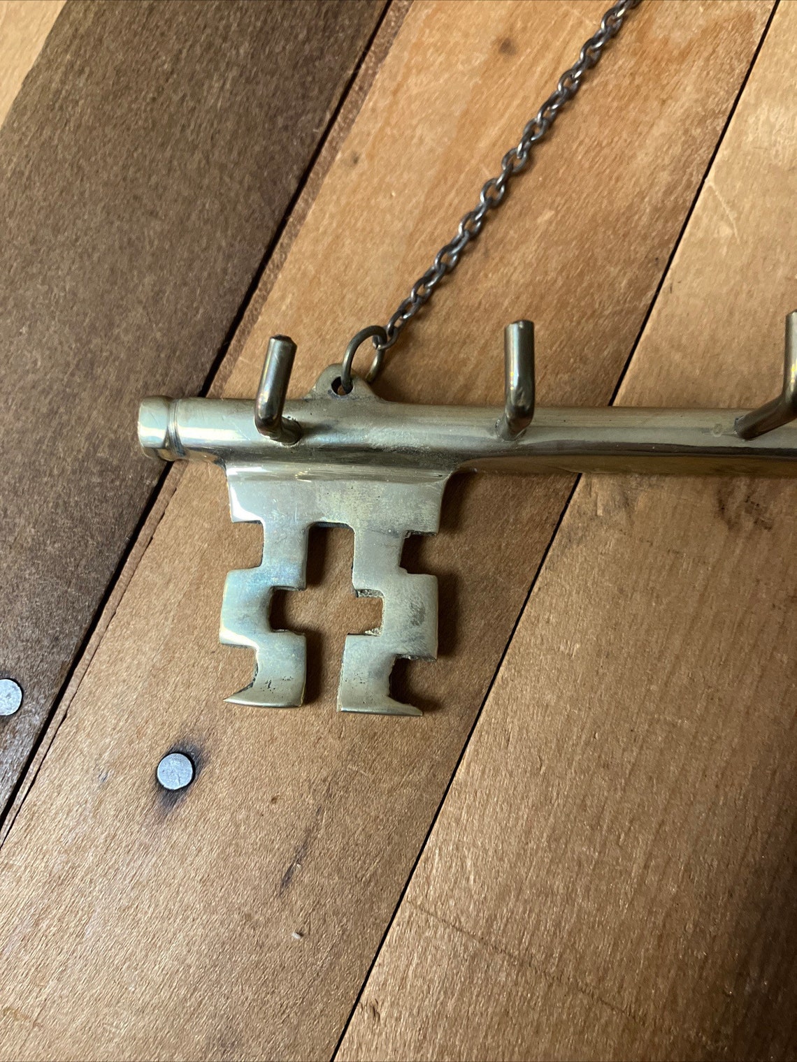 Vintage Key Holder Brass Metal Wall Rack 5 Hooks W/chain - Etsy