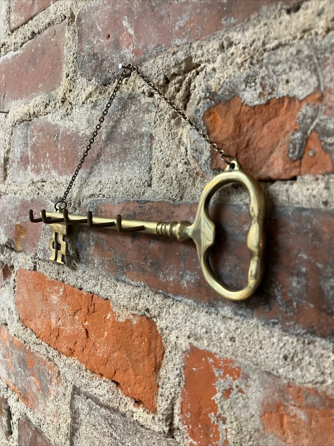 Vintage Key Holder Brass Metal Wall Rack 5 Hooks W/chain - Etsy