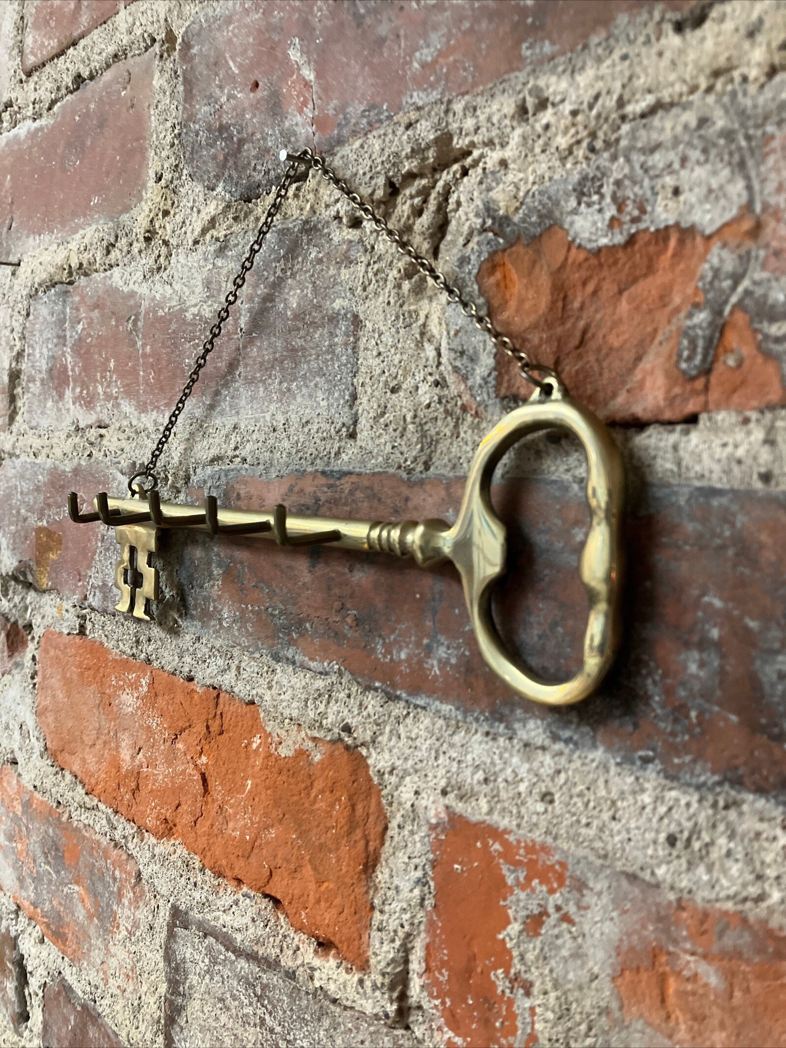 Vintage Key Holder Brass Metal Wall Rack 5 Hooks W/chain - Etsy