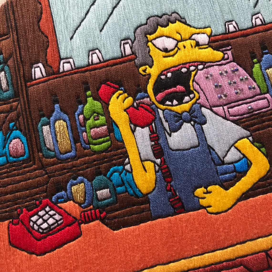 Moe on Phone Simpsons Hand Embroidery - Etsy