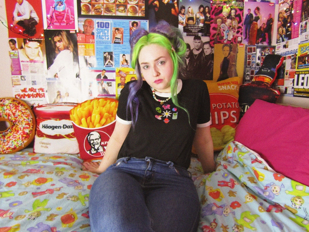 90's Core Motif Embroidered Ringer Tshirt - Etsy