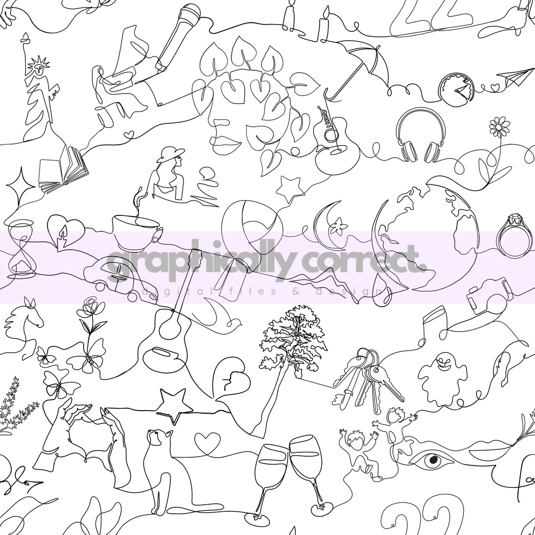 Taylor Swift Continuous Lines Icons Digital Seamless File Paper