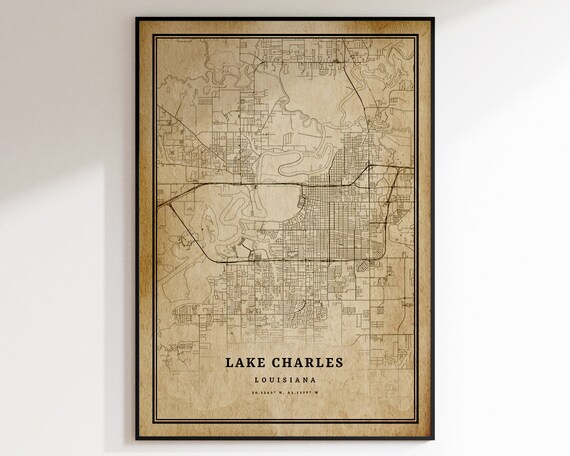 Lake Charles Vintage Map Print Lake Charles Map La City Road | Etsy