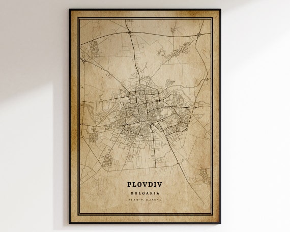 Plovdiv Vintage Map Print Plovdiv Map Bulgaria City Road | Etsy