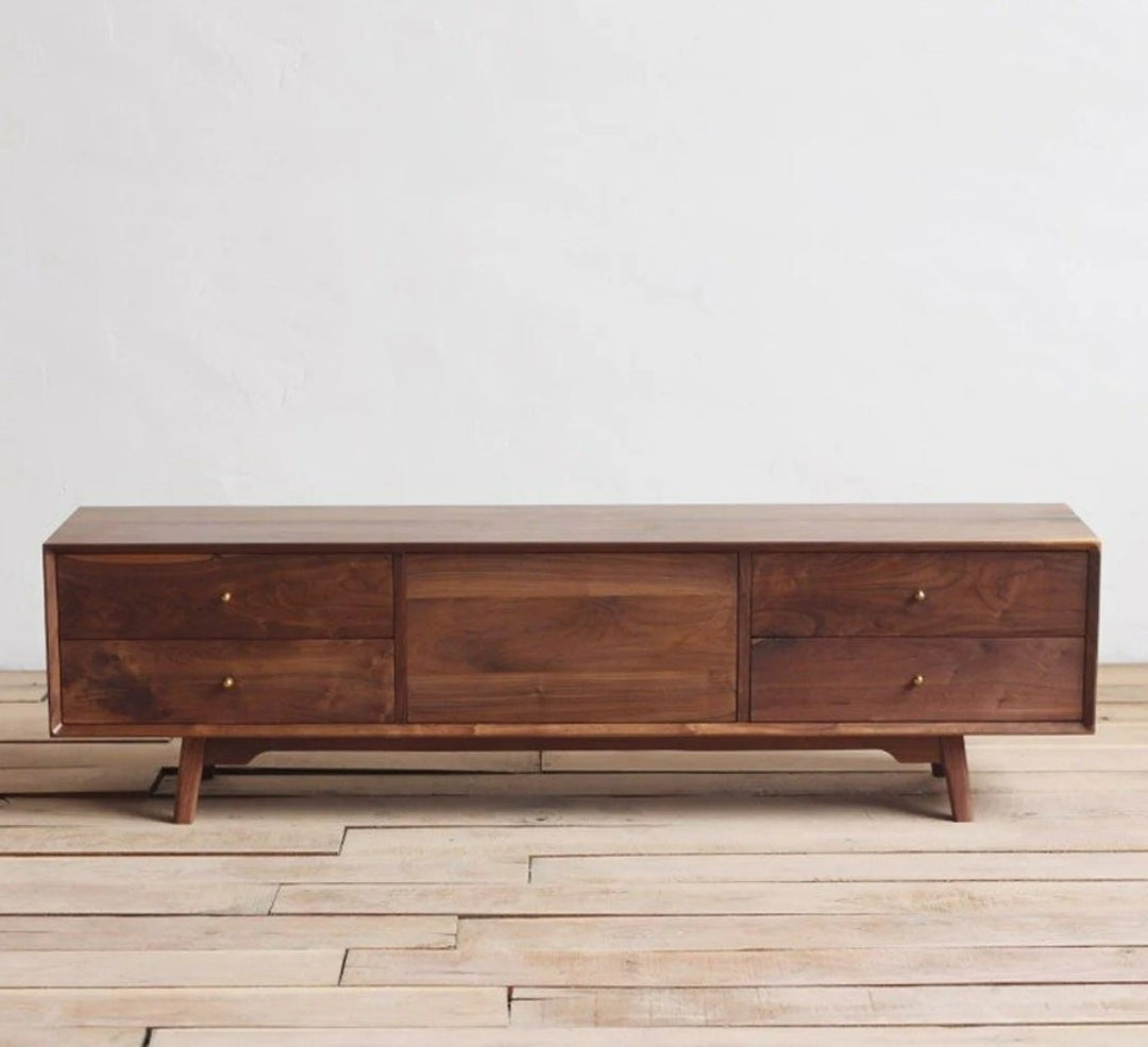 Minimalist Modern Walnut TV Console: Solid TV Stand and Media - Etsy